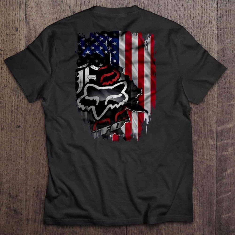 Fox Racing American Flag Version Gift Tee T-Shirt - Gem